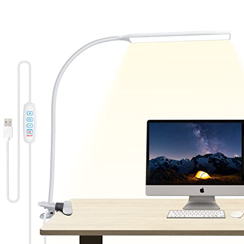 ECHEAIO Desk lamp, Desk Lamps for Home Office, Eye Caring Reading Lamp, 13W Clip on Light 3 Color Modes & 10 Brightness Levels Flexible Gooseneck Light for Headboard Piano Desk Bedside Reading