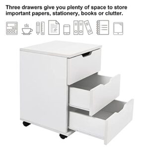 Sunon 3-Drawer Vertical Filing Cabinet Rolling Wood Mobile File Cabinets Under Desk for Home Office with Casters (White, Non-Assembled)