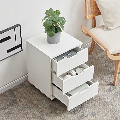 Sunon 3-Drawer Vertical Filing Cabinet Rolling Wood Mobile File Cabinets Under Desk for Home Office with Casters (White, Non-Assembled)