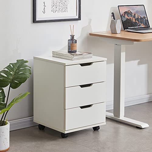 Sunon 3-Drawer Vertical Filing Cabinet Rolling Wood Mobile File Cabinets Under Desk for Home Office with Casters (White, Non-Assembled)