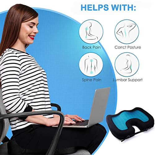 Gel Enhanced Seat Cushion - Memory Foam Chair Pillow with Cooling Gel for Sciatica Coccyx Back & Tailbone Pain Relief - Office Chair Car Seat Cushion