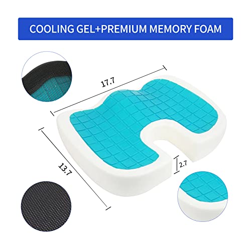 Gel Enhanced Seat Cushion - Memory Foam Chair Pillow with Cooling Gel for Sciatica Coccyx Back & Tailbone Pain Relief - Office Chair Car Seat Cushion