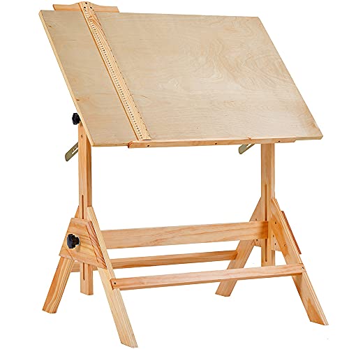 MEEDEN Solid Wood Drafting Table, Artist Drawing Desk, Writing Desk Studio Desk, Art Craft Table with Adjustable Height and Tiltable Tabletop for Artwork, Graphic Design, Reading