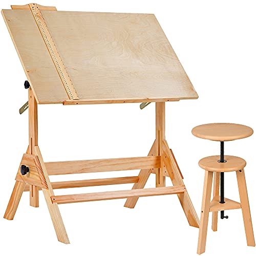 MEEDEN Solid Wood Drafting Table, Artist Drawing Desk, Writing Desk Studio Desk, Art Craft Table with Adjustable Height and Tiltable Tabletop for Artwork, Graphic Design, Reading