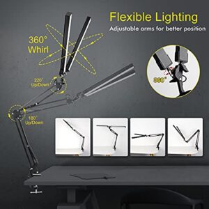 EOOKU LED Desk Lamps with Clamp, Double Head Swing Arm Desk Lamps for Home Office, Task Lamp Architect 24W 160pcs LED Lights Eyes-Care, 3 Color Modes, Stepless Dimming, Flexible Gooseneck Arms