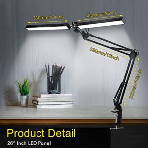 EOOKU LED Desk Lamps with Clamp, Double Head Swing Arm Desk Lamps for Home Office, Task Lamp Architect 24W 160pcs LED Lights Eyes-Care, 3 Color Modes, Stepless Dimming, Flexible Gooseneck Arms