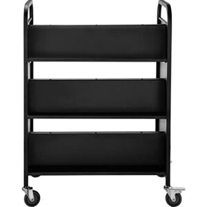 VEVOR Book Cart, Library Cart 6-Shelf, Rolling Library Book Cart Double Sided W-Shaped Sloped Shelves with 4-Inch Lockable Wheels, for Home Shelves Office and School Book Truck in Black