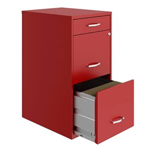 Hirsh Industries Space Solutions 18in Deep 3 Drawer Metal Organizer File Cabinet Red, Letter Size, Fully Assembled