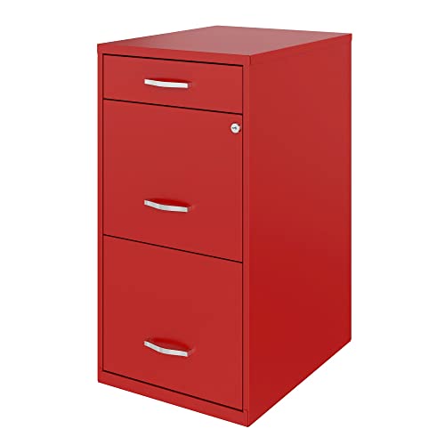 Hirsh Industries Space Solutions 18in Deep 3 Drawer Metal Organizer File Cabinet Red, Letter Size, Fully Assembled