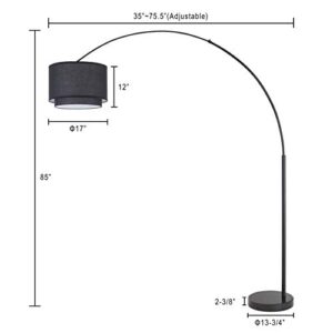 Major-Q Modern 81" Arc Tall Living Room-Stand Up Arching Drum Shade Large Floor Lamp for Dinning/ Bedrooms-Corner Lamp for Office Lighting Black