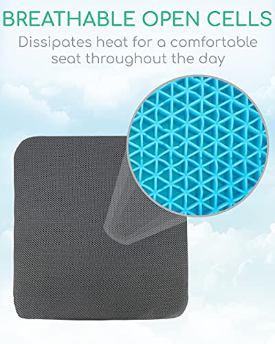 Gel Seat Cushion (Gray) by Xtra-Comfort - Seat Pad for Cars, Outdoors, Kitchens, Offices and Wheelchairs - Butt Cushion for Coccyx, Tailbone Pain and Lower Back, Sciatica Issues - Sitting Upholstery