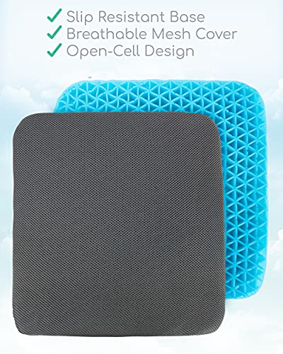 Gel Seat Cushion (Gray) by Xtra-Comfort - Seat Pad for Cars, Outdoors, Kitchens, Offices and Wheelchairs - Butt Cushion for Coccyx, Tailbone Pain and Lower Back, Sciatica Issues - Sitting Upholstery