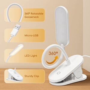 Aigostar Rechargeable Clip on Book Reading Light, Brightness Desk Lamp Touch LED Table Light with 3 Levels Dimmable,Built-in USB Cable,Long Lasting Portable Bed Bedside Clamp Light White