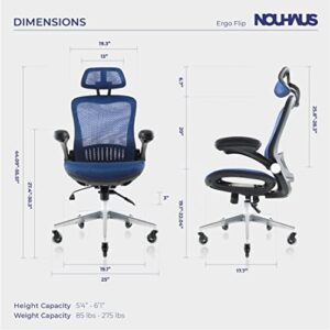 NOUHAUS ErgoFlip Mesh Computer Chair - Rolling Desk Chair with Retractable Armrest and Blade Wheels Ergonomic Office Chair, Desk Chairs, Executive Swivel Chair, Reinforced Base (Blue)