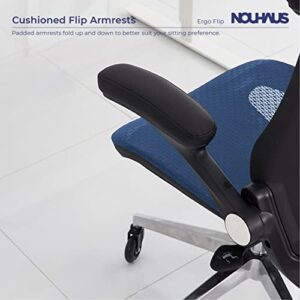 NOUHAUS ErgoFlip Mesh Computer Chair - Rolling Desk Chair with Retractable Armrest and Blade Wheels Ergonomic Office Chair, Desk Chairs, Executive Swivel Chair, Reinforced Base (Blue)