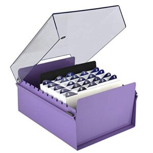 acrimet 5 x 8 card file holder organizer metal base heavy duty (az index cards and divider included) (purple color with clear crystal plastic lid cover)