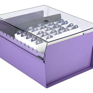 Acrimet 5 X 8 Card File Holder Organizer Metal Base Heavy Duty (AZ Index Cards and Divider Included) (Purple Color with Clear Crystal Plastic Lid Cover)