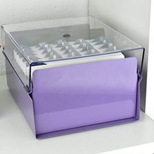 Acrimet 5 X 8 Card File Holder Organizer Metal Base Heavy Duty (AZ Index Cards and Divider Included) (Purple Color with Clear Crystal Plastic Lid Cover)