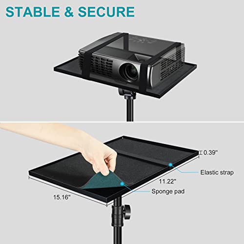 SanLead Projector Laptop Tripod Stand, Portable Tripod Shelf DJ Laptop Stand Height Adjustable Up to 54 Inches Projector Mount with Gooseneck Phone Holder, Detachable Universal Tripod Stand, Black