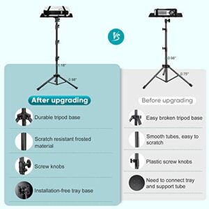 SanLead Projector Laptop Tripod Stand, Portable Tripod Shelf DJ Laptop Stand Height Adjustable Up to 54 Inches Projector Mount with Gooseneck Phone Holder, Detachable Universal Tripod Stand, Black