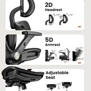 ErGear Office Chair, Ergonomic Office Chair, High Back Desk Chair with Headrest and 5D Flip-up Arms, Adjustable Lumbar Support Computer Chair, Swivel Mesh Chair