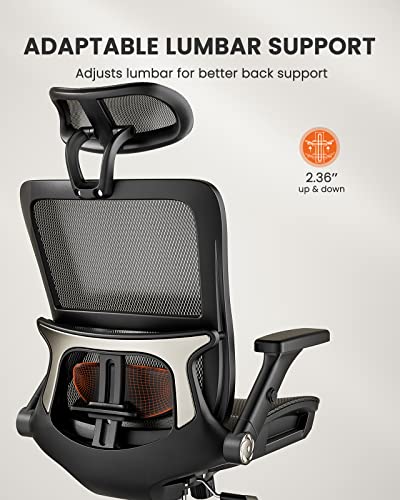 ErGear Office Chair, Ergonomic Office Chair, High Back Desk Chair with Headrest and 5D Flip-up Arms, Adjustable Lumbar Support Computer Chair, Swivel Mesh Chair