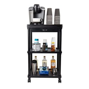 mind reader all purpose rolling cart, printer cart, utility cart, kitchen cart, coffee cart, microwave cart, bathroom cart, 3 tier, black with free condiment organizer