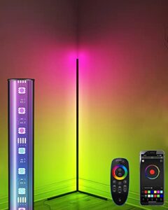 zobawlks corner floor lamp, smart app & remote control, floor lamps for living room, led corner lamp, rgb color changing lamps, ambient lighting, mood lamps, minimalist floor lamp, 56 inch, 20w