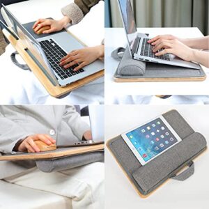 SUMISKY Laptop Lap Desk with Cushion Protable Laptop Desk with Handle Tablet Support Phone Holder and Mouse Pad Oversized Bamboo Laptop Stand for Bed and Sofa Fits Up to 17 Inches