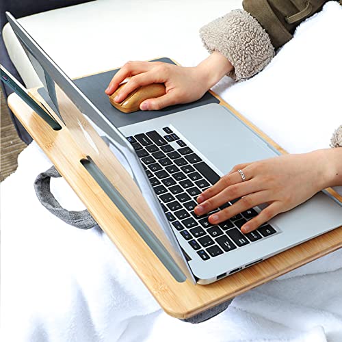 SUMISKY Laptop Lap Desk with Cushion Protable Laptop Desk with Handle Tablet Support Phone Holder and Mouse Pad Oversized Bamboo Laptop Stand for Bed and Sofa Fits Up to 17 Inches