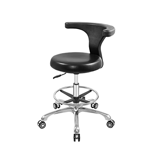 Nazalus Rolling Stool Task Chair Drafting Adjustable with Wheels and Backrest Heavy Duty for Office Kitchen Medical Dentist Shop Lab and Home(with Footrest)