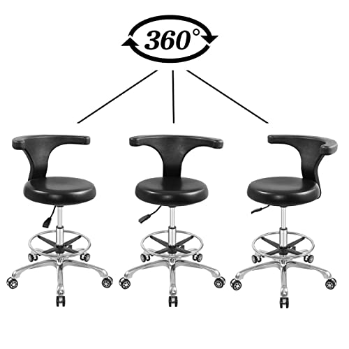 Nazalus Rolling Stool Task Chair Drafting Adjustable with Wheels and Backrest Heavy Duty for Office Kitchen Medical Dentist Shop Lab and Home(with Footrest)