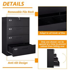 STANI Lateral File Cabinet, 4 Drawer Metal Storage File Cabinet with Lock, Metal Lateral File Cabinet for Home and Office, Assembly Required