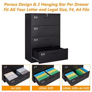 STANI Lateral File Cabinet, 4 Drawer Metal Storage File Cabinet with Lock, Metal Lateral File Cabinet for Home and Office, Assembly Required