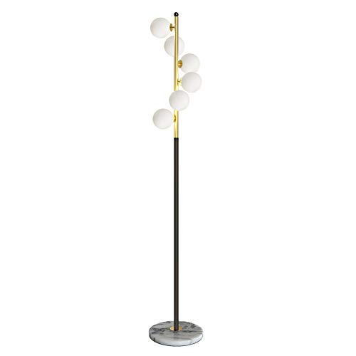 Hsyile Lighting KU300205 White Glass Shade and Marble Base Elegant Modern Creative Floor Lamp for Living Room,Bedroom,Office,6 Lights