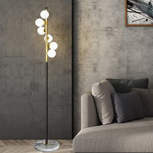 Hsyile Lighting KU300205 White Glass Shade and Marble Base Elegant Modern Creative Floor Lamp for Living Room,Bedroom,Office,6 Lights