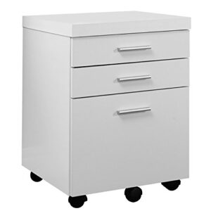 monarch specialties white hollow-core 3 drawer file cabinet on castors