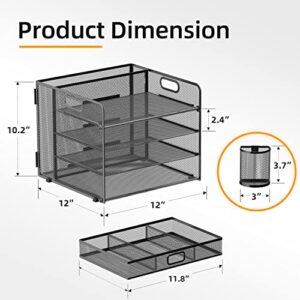 Daltack Paper Tray Mesh Desk Organizer with Vertical File Holder Office Organization with Drawer File Holder Desk File Organizer