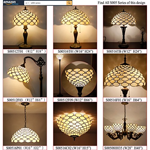 WERFACTORY Tiffany Floor Lamp Cream Amber Stained Glass Bead Light 12X12X66 Inches Pole Torchiere Standing Corner Torch Uplight Decor Bedroom Living Room Home Office (LED Bulb Included) S005 Series