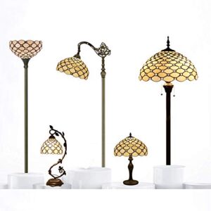 WERFACTORY Tiffany Floor Lamp Cream Amber Stained Glass Bead Light 12X12X66 Inches Pole Torchiere Standing Corner Torch Uplight Decor Bedroom Living Room Home Office (LED Bulb Included) S005 Series