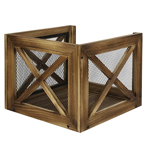 FARM IN Vinyl Record Storage Crate, Open Face Design Record Holder Holds Over 65 Records, Both Direction Available, Barn Door “X-Cross” Design, Rustic Solid Burnt Wood and Diamond Metal Wire Mesh