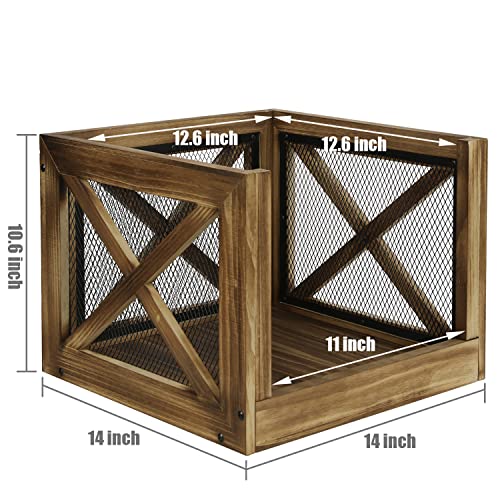 FARM IN Vinyl Record Storage Crate, Open Face Design Record Holder Holds Over 65 Records, Both Direction Available, Barn Door “X-Cross” Design, Rustic Solid Burnt Wood and Diamond Metal Wire Mesh