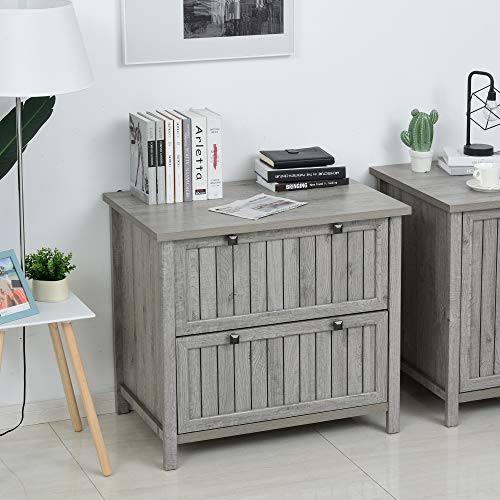 HOMCOM Retro Style 2-Drawer Lateral File Cabinet Chest with Hanging Bars, Wooden Documents Storage for Letter/Legal Size, Grey