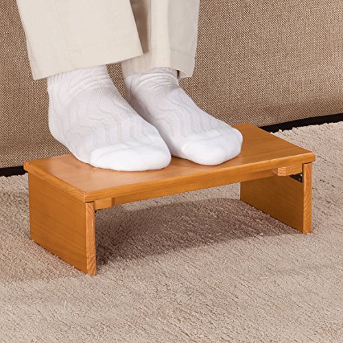 OakRidge Compact Portable Footrest, Collapsible Legs for Storage or Travel, Walnut Wood Finish