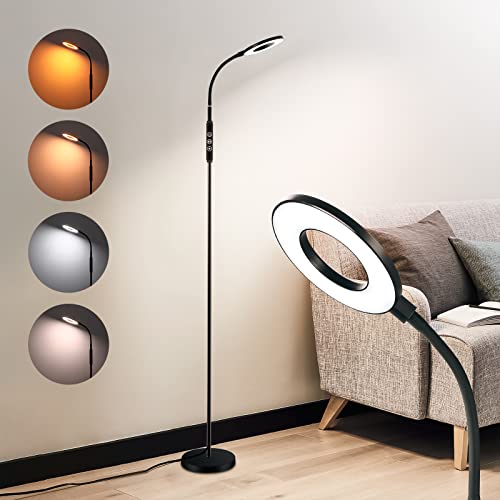 SOVELA LED Floor Lamp, Standing Lamp with Touch Control, 12W 1000LM 1800K-6000K 6 Brightness Adjustable Tall Lamp with Timer Memory, Modern Dimmable Floor Lamps for Living Room Bedroom Office, Black