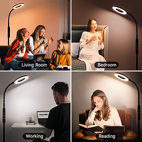 SOVELA LED Floor Lamp, Standing Lamp with Touch Control, 12W 1000LM 1800K-6000K 6 Brightness Adjustable Tall Lamp with Timer Memory, Modern Dimmable Floor Lamps for Living Room Bedroom Office, Black