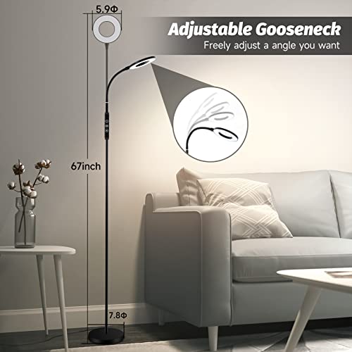 SOVELA LED Floor Lamp, Standing Lamp with Touch Control, 12W 1000LM 1800K-6000K 6 Brightness Adjustable Tall Lamp with Timer Memory, Modern Dimmable Floor Lamps for Living Room Bedroom Office, Black