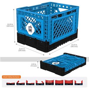 BIGANT Heavy Duty Collapsible & Stackable Plastic Milk Crate - IP403026, 26 Quarts, Small Size, Blue, Set of 1, Snap Lock Foldable Industrial Garage Storage Bin Container Utility Basket