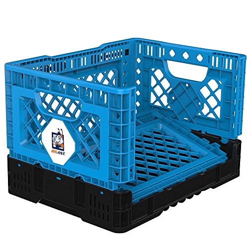 BIGANT Heavy Duty Collapsible & Stackable Plastic Milk Crate - IP403026, 26 Quarts, Small Size, Blue, Set of 1, Snap Lock Foldable Industrial Garage Storage Bin Container Utility Basket