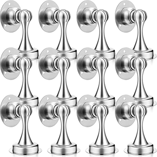 12 Pieces Magnetic Door Stoppers Magnetic Door Stops Stainless Steel Door Catch Door Holder No Drilling with Double Sided Adhesive Tape Screws for Stronger Wall Floor Mount